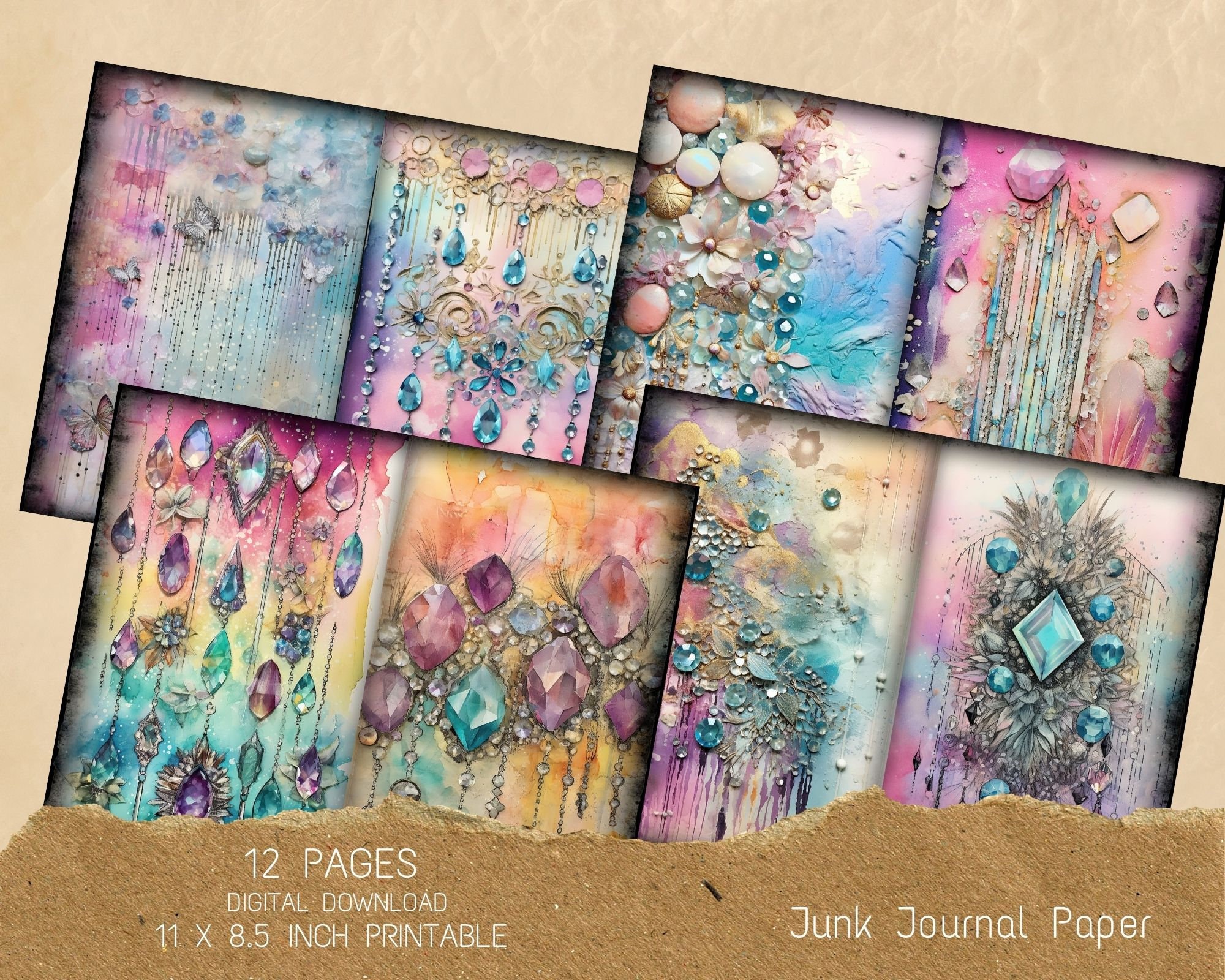 Crystal Junk Journal Pages, Mystic Crystals Junk Journal Pages, Digital ...