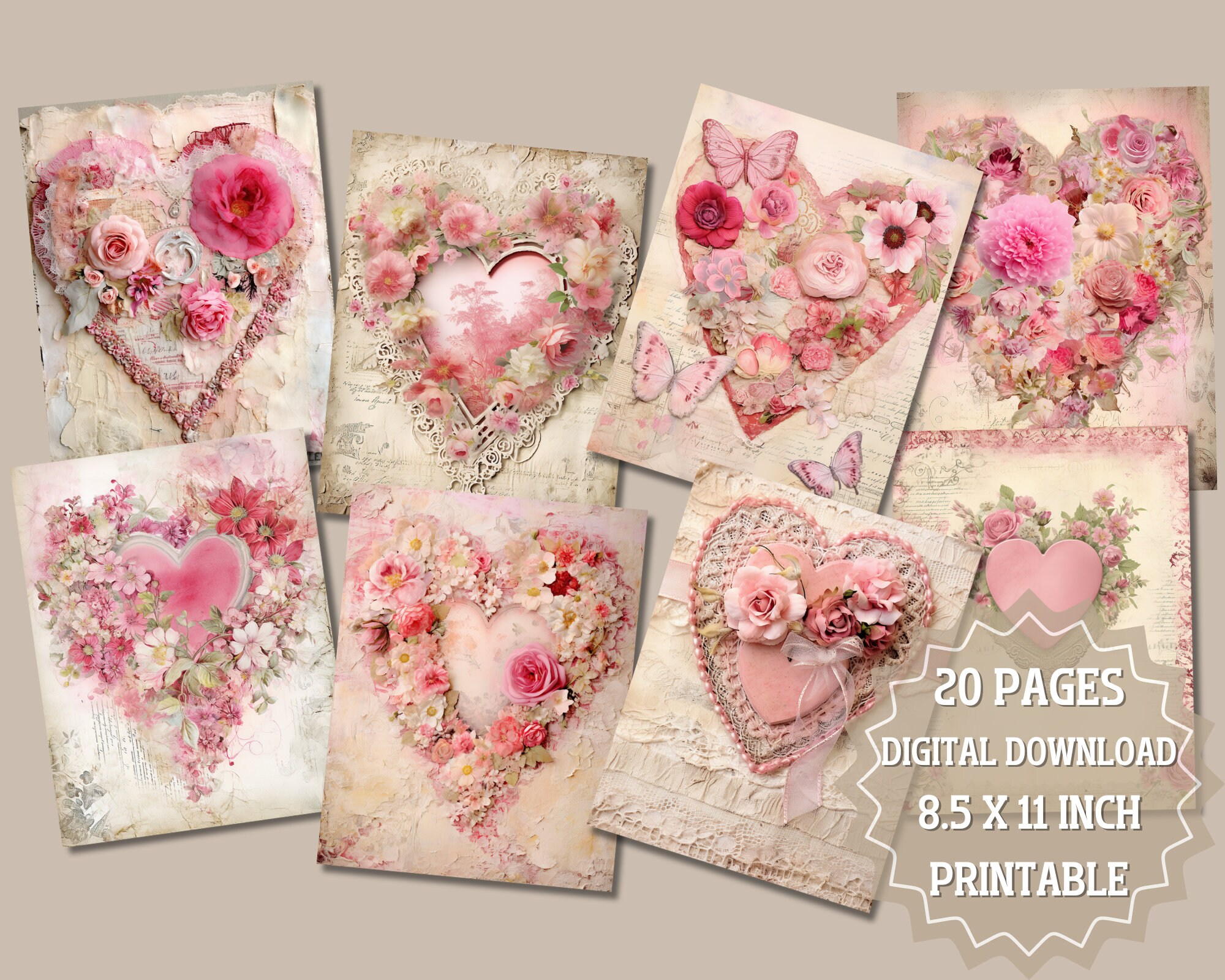 Floral Hearts Junk Journal Kit Vintage Love Letter Digital Paper for ...