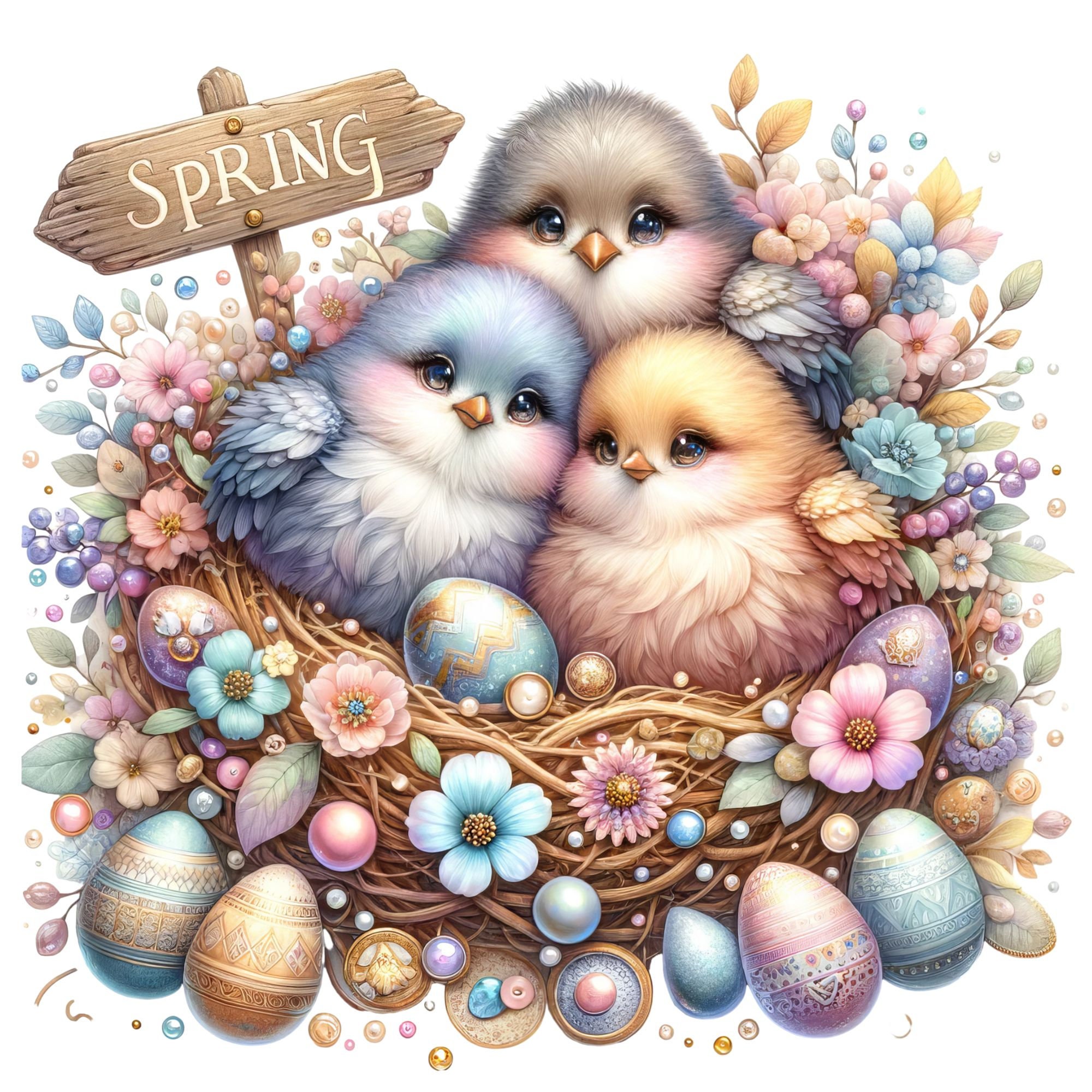 Bird Nest Clipart, 10 PNG Spring Watercolor, Easter Junk Journal, Card ...