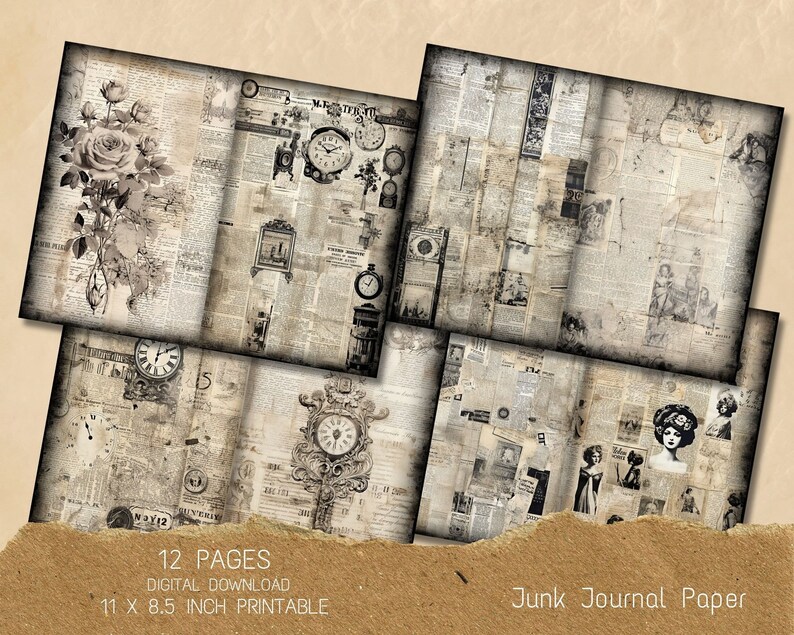 Vintage Newspaper Junk Journal Seamless Patterns,magazine Art,newspaper ...