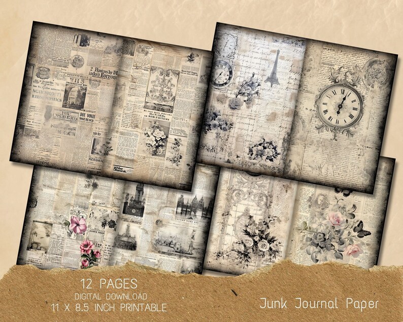 Vintage Newspaper Junk Journal Seamless Patterns,magazine Art,newspaper ...