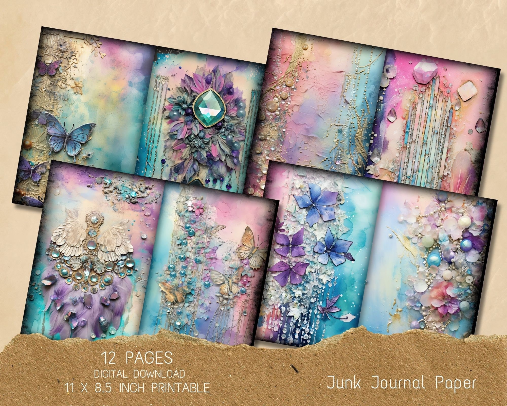 Crystal Junk Journal Pages, Mystic Crystals Junk Journal Pages, Digital ...