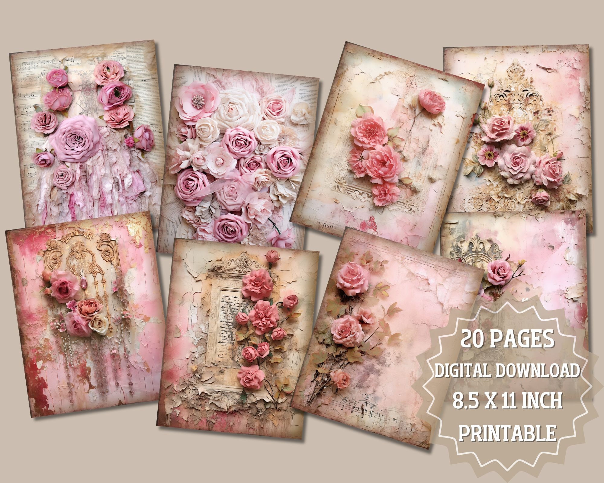 Vintage Shabby Roses Collage Sheet,victorian Romance , Junk Journal ...