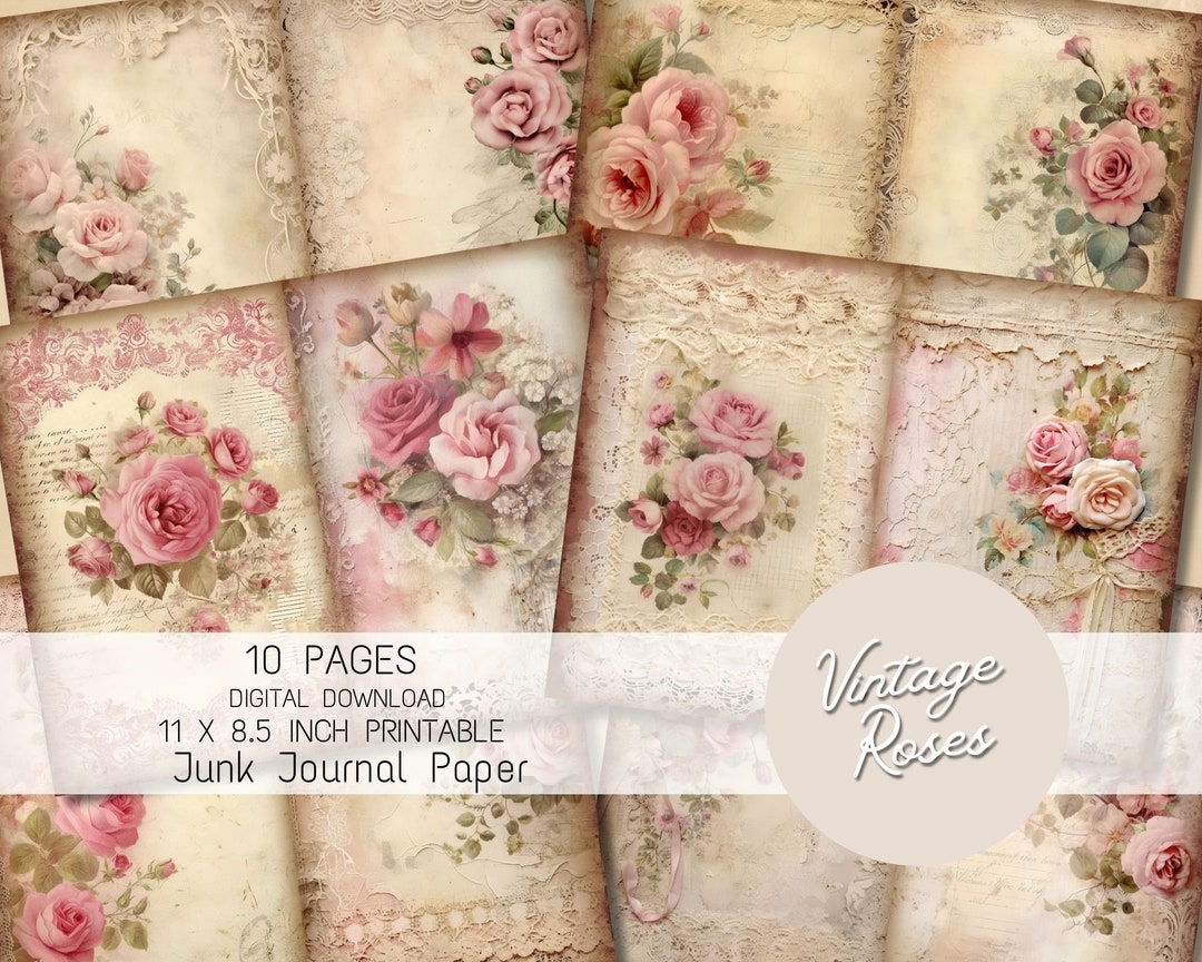 Vintage Shabby Roses Collage Sheet,vintage Roses Journal Paper Pack ...