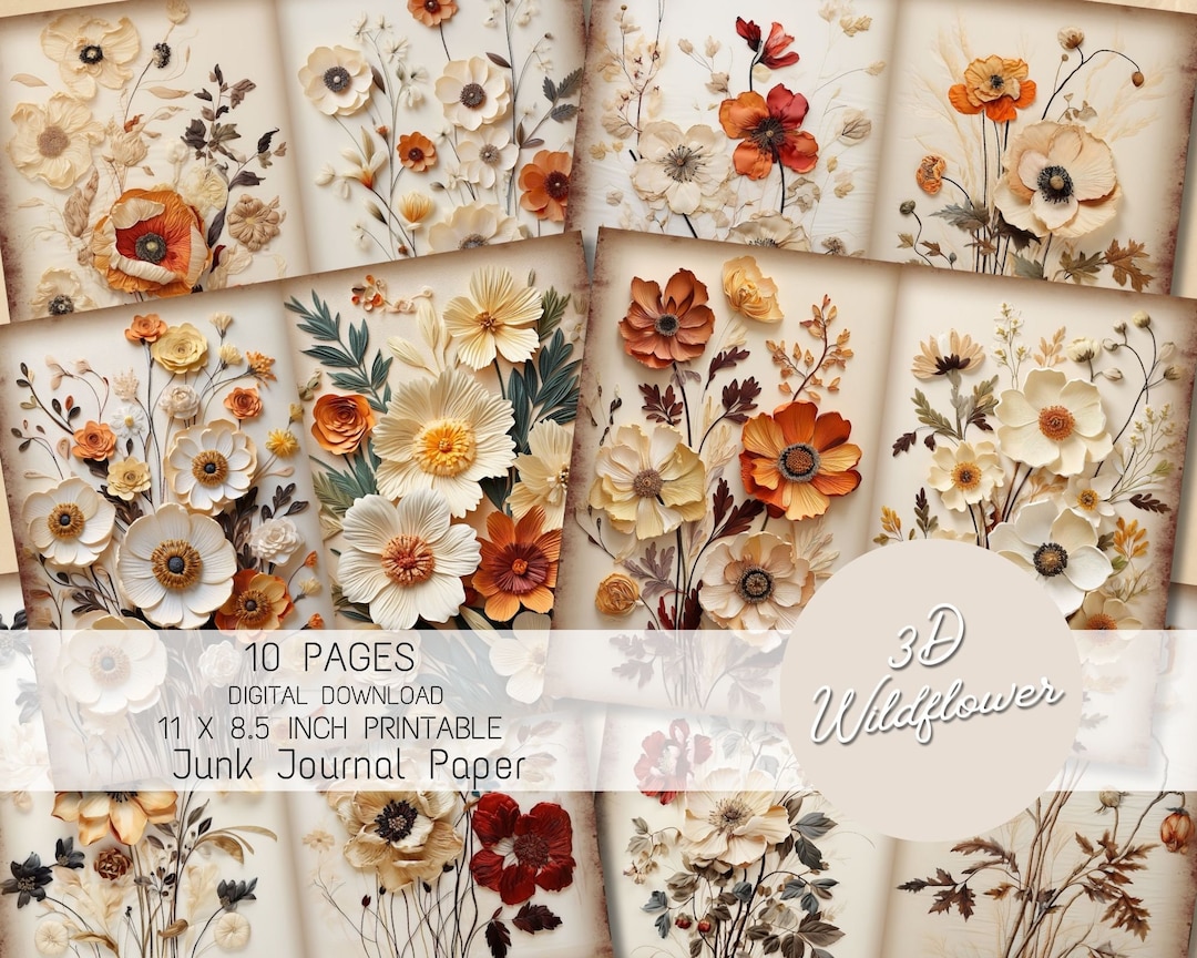 3D Wildflower Junk Journal Daffodils Embroidery Spring Flowers Digital ...