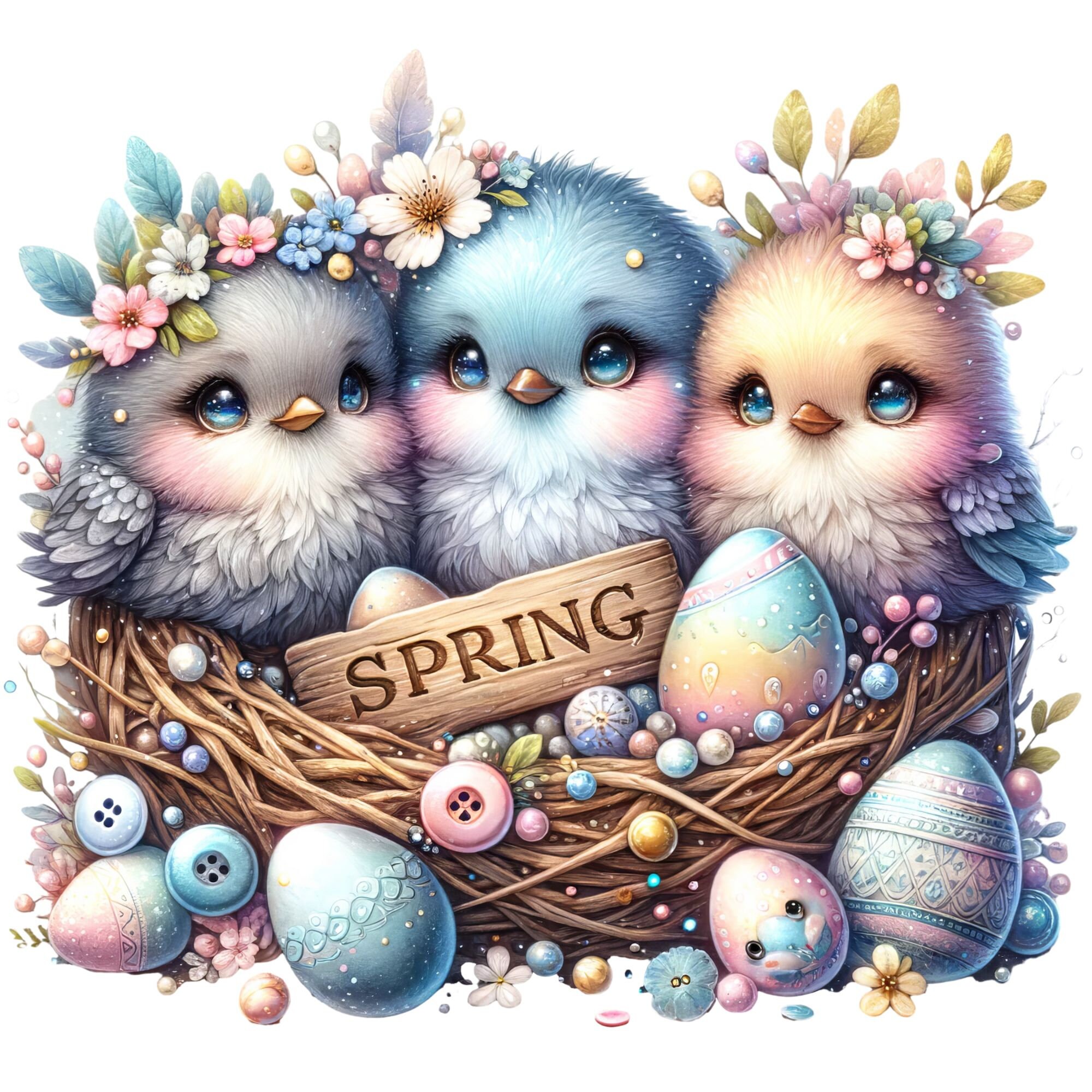 Bird Nest Clipart, 10 PNG Spring Watercolor, Easter Junk Journal, Card ...