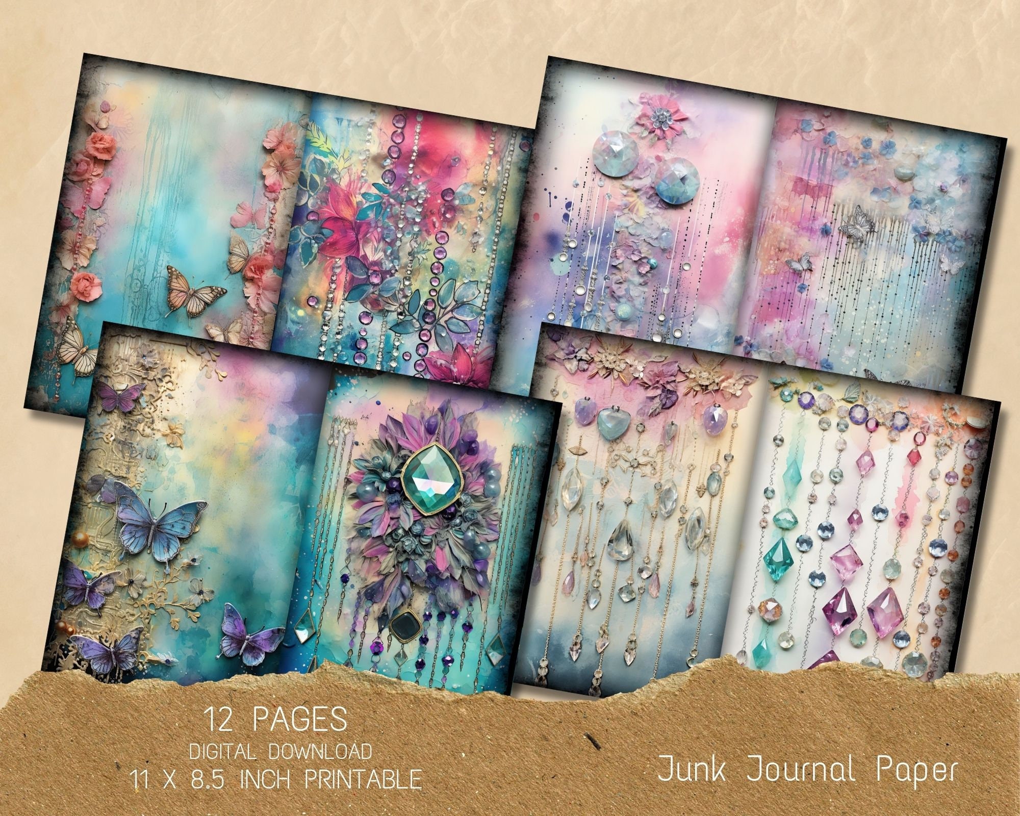Crystal Junk Journal Pages, Mystic Crystals Junk Journal Pages, Digital ...