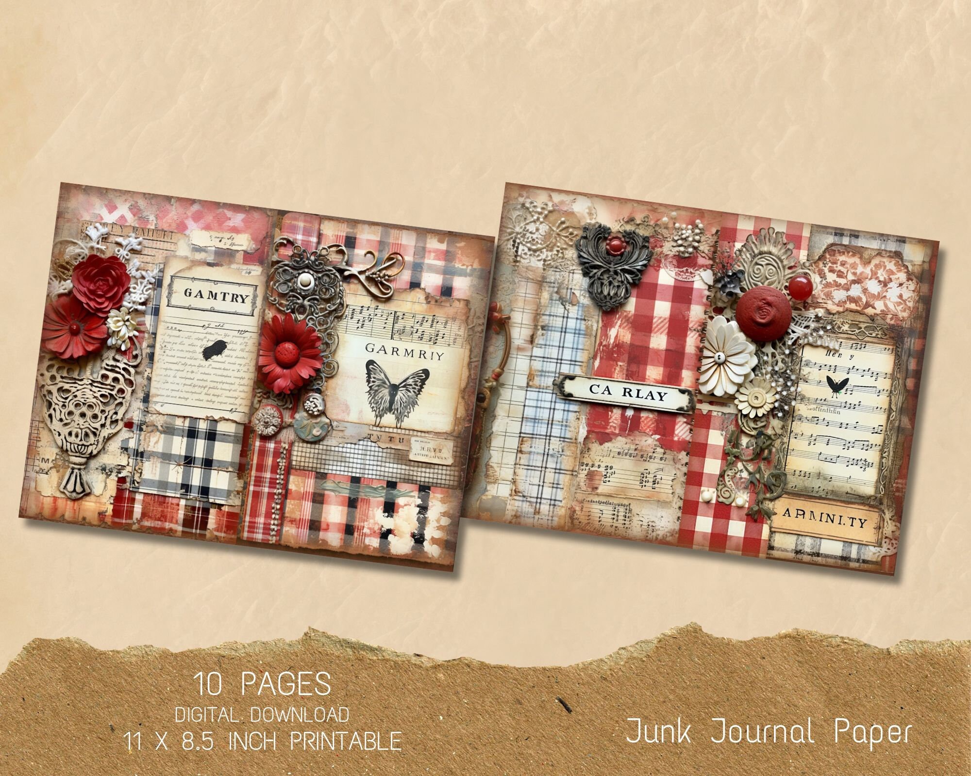 Plaid Patterns Junk Journal Pages, Digital Scrapbook Paper Kit, Plaid ...