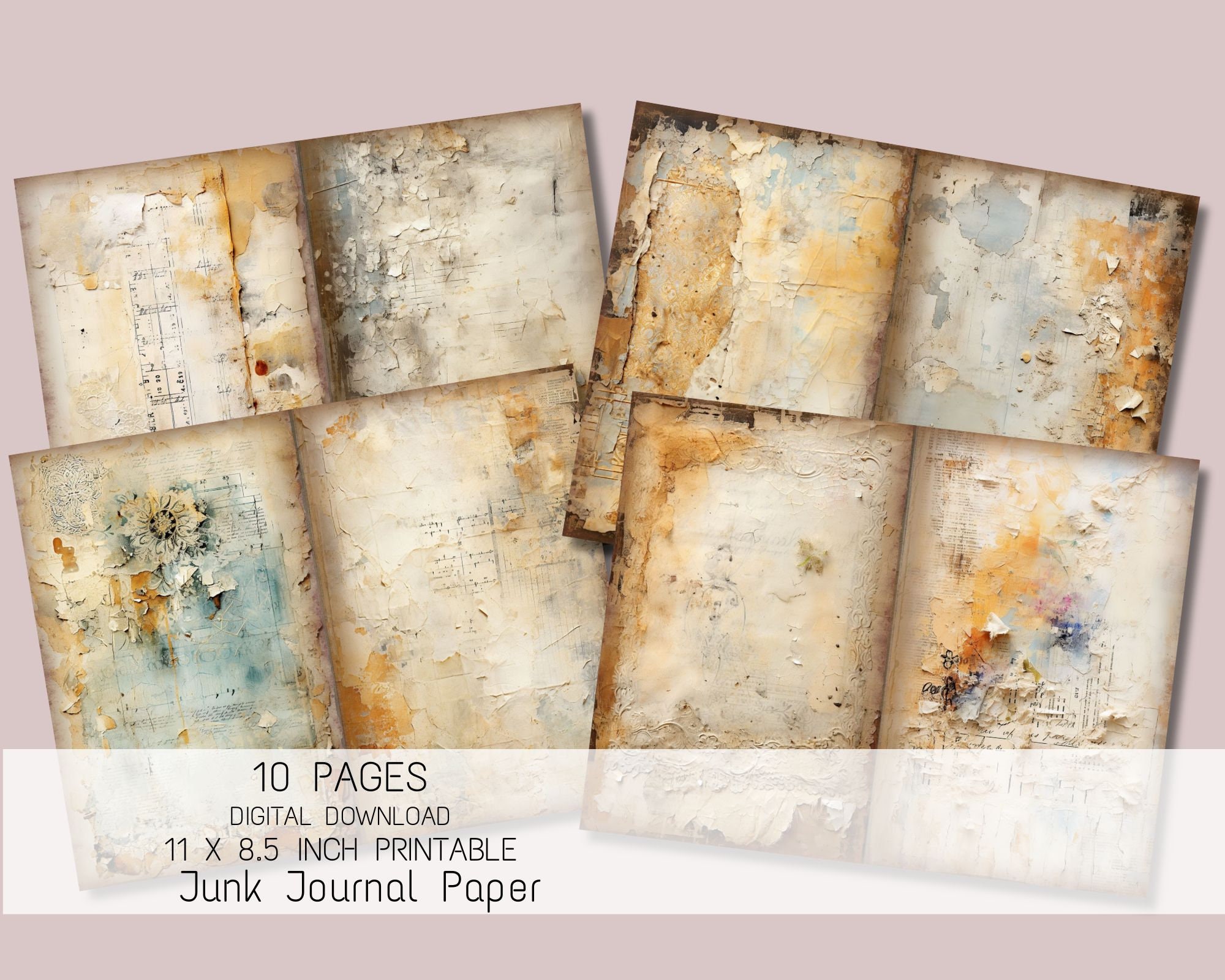 Old Paper Junk Journal Pages,vintage Paper, Vintage Textures Sheets ...