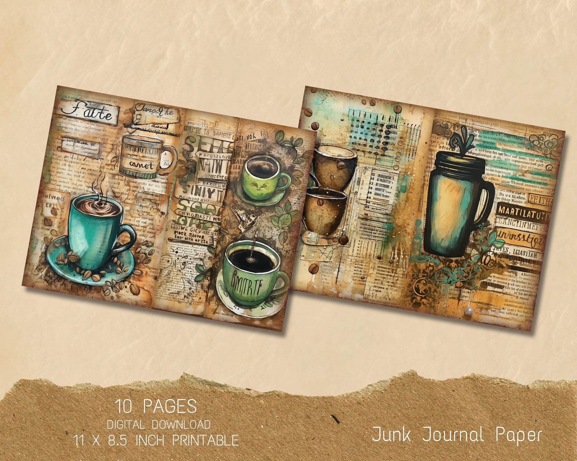 Coffee Storybook Junk Journal, in the Style of Brow and Dark Green ...