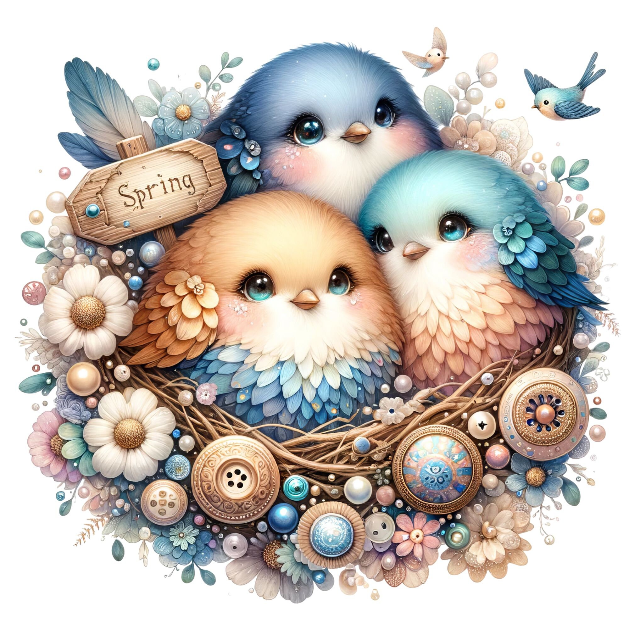 Bird Nest Clipart, 10 PNG Spring Watercolor, Easter Junk Journal, Card ...