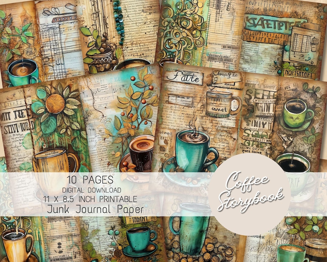 Coffee Storybook Junk Journal, in the Style of Brow and Dark Green ...