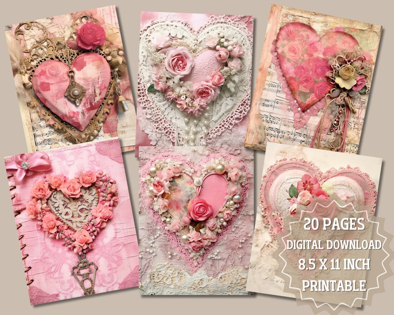 Floral Hearts Junk Journal Kit Vintage Love Letter Digital Paper for ...