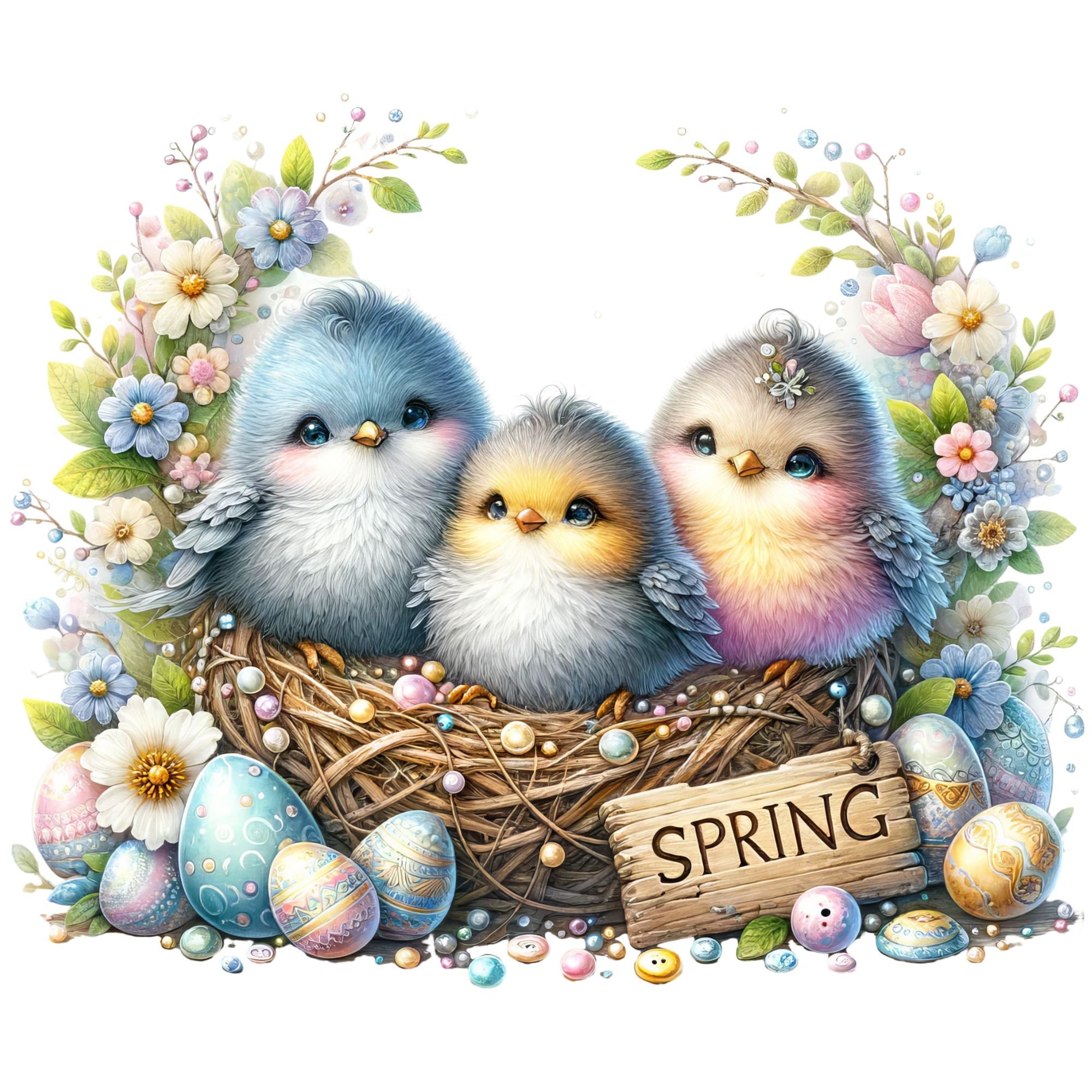 Bird Nest Clipart, 10 PNG Spring Watercolor, Easter Junk Journal, Card ...