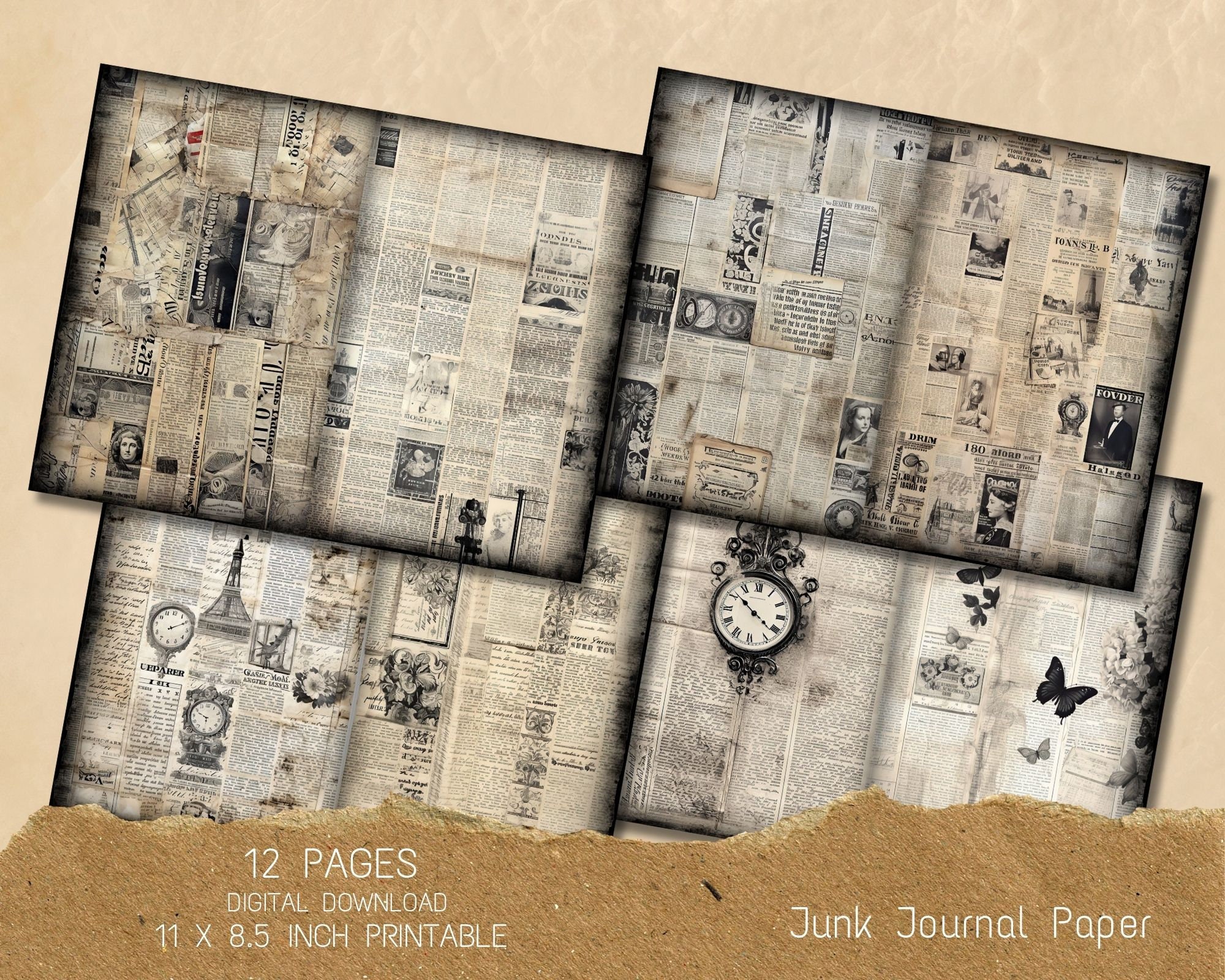 Vintage Newspaper Junk Journal Seamless Patterns,magazine Art,newspaper ...