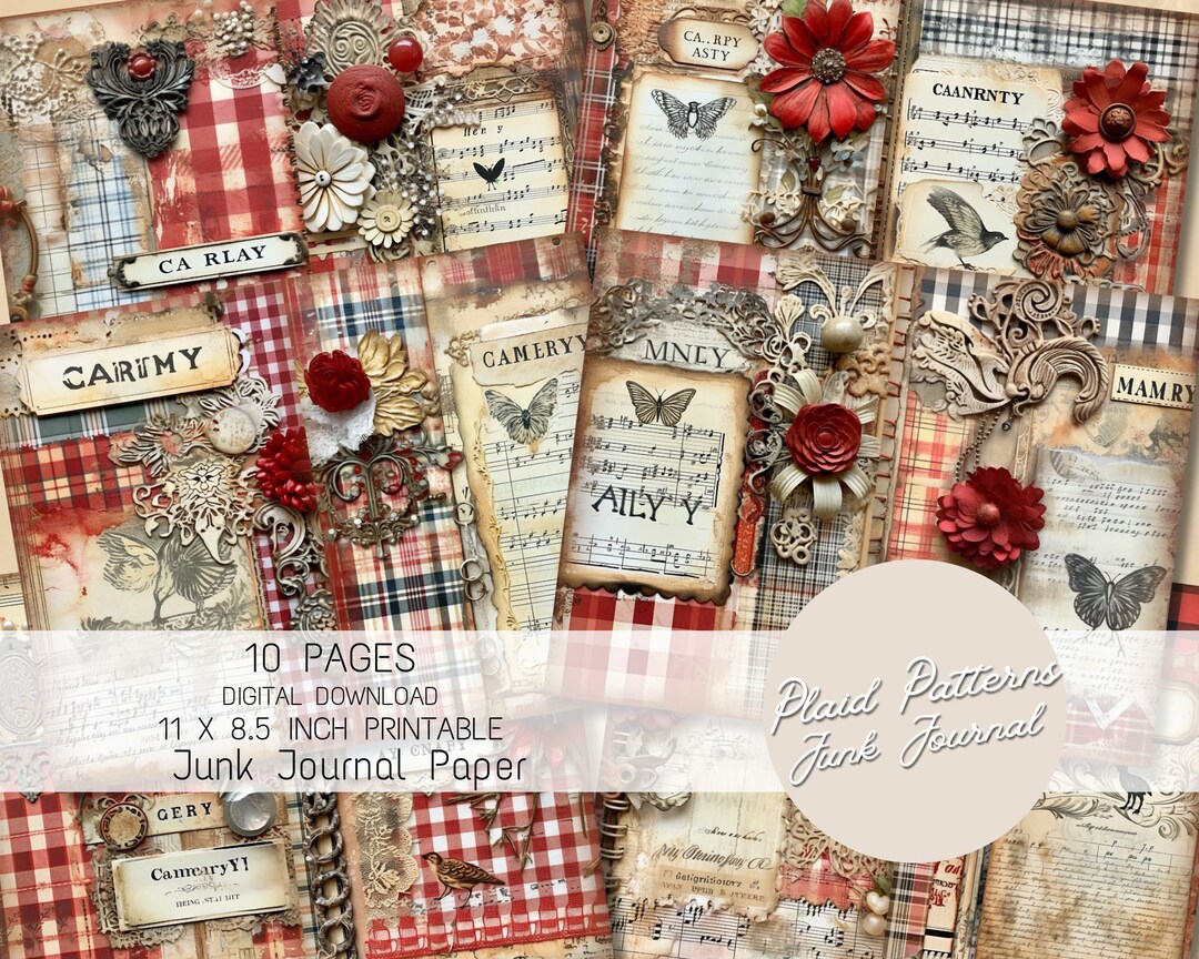Plaid Patterns Junk Journal Pages, Digital Scrapbook Paper Kit, Plaid ...