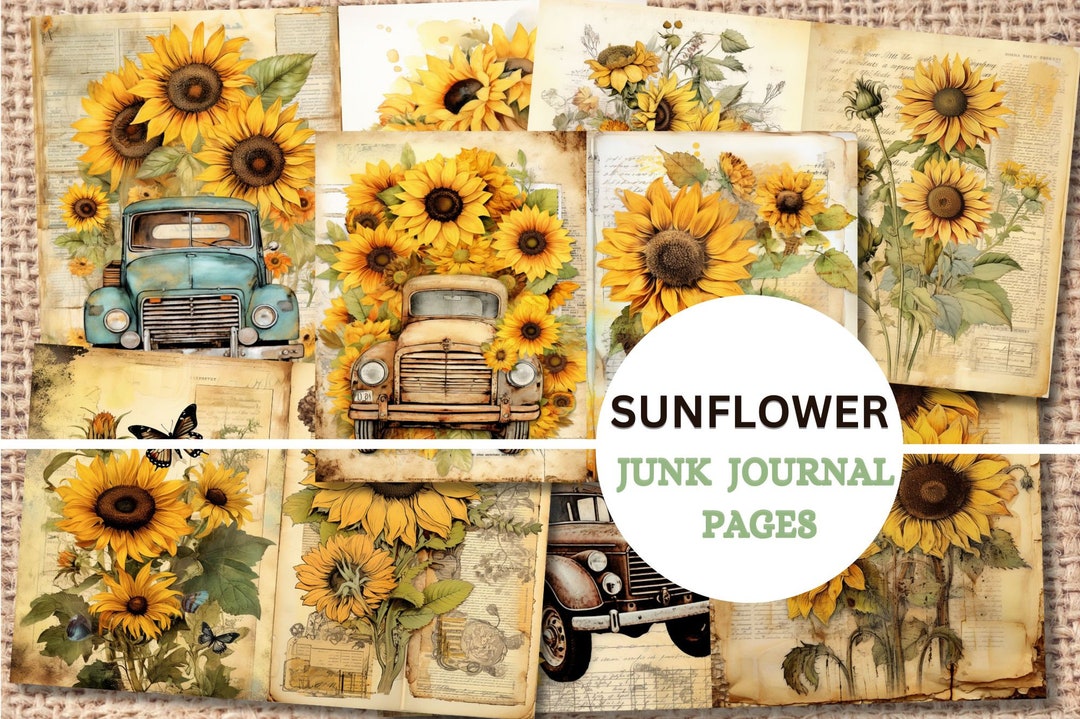 Vintage Sunflowers Junk Journal Page, Floral Junk Journal Pages ...