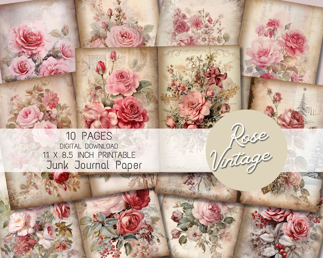 Vintage Rose Junk Journal,rose Junk Journal, Digital Download, Ephemera ...