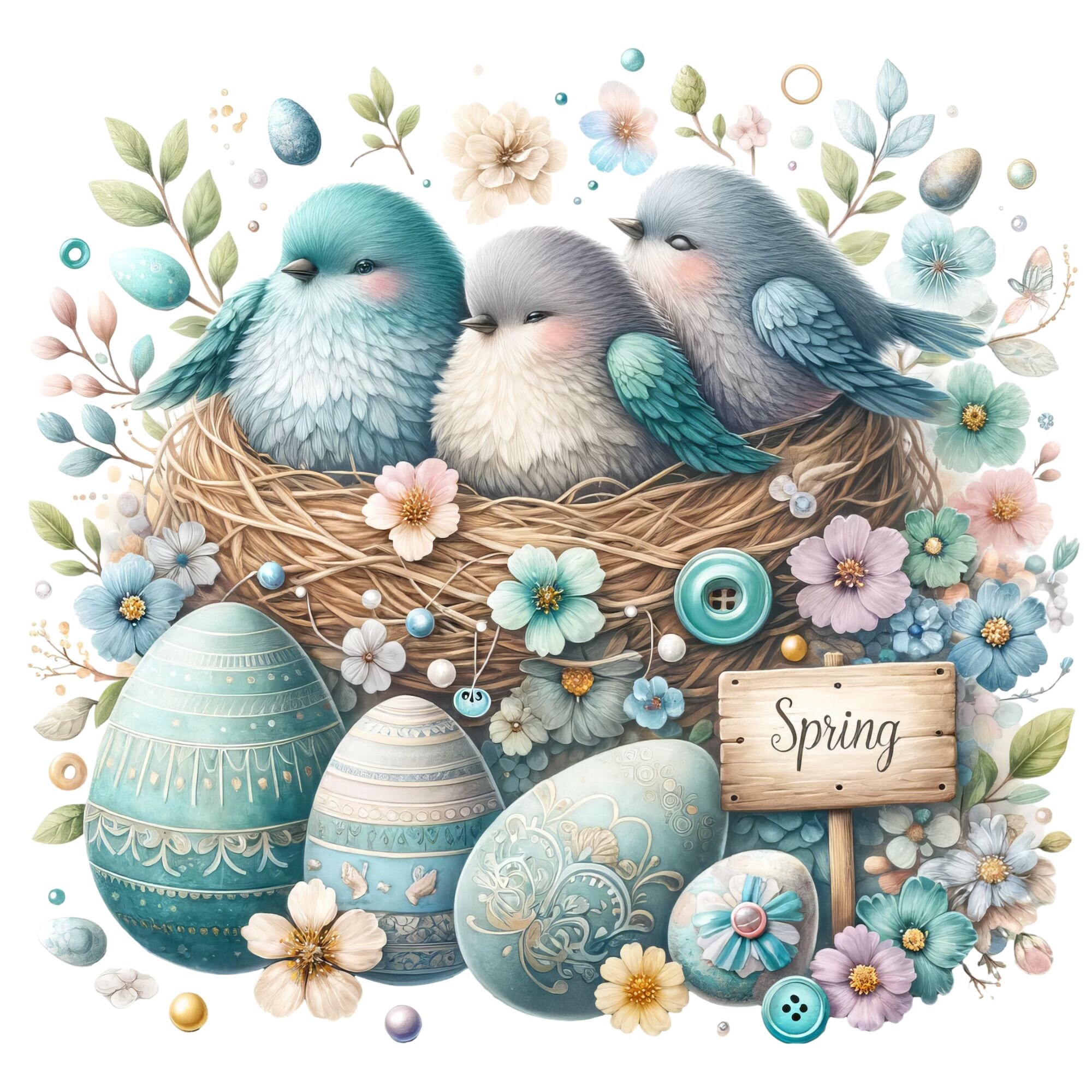 Bird Nest Clipart, 10 PNG Spring Watercolor, Easter Junk Journal, Card ...