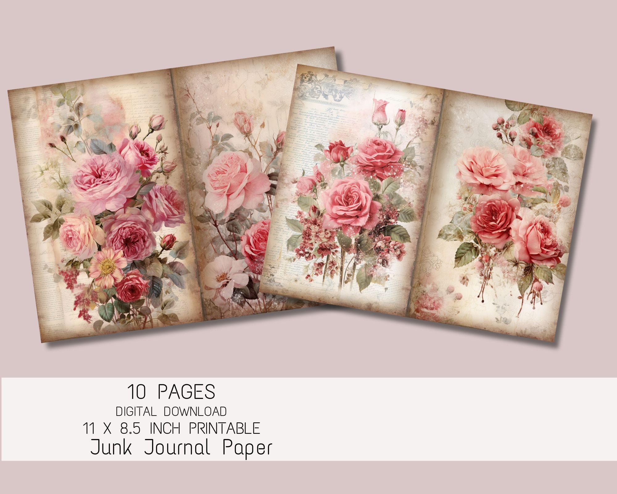 Vintage Rose Junk Journal,rose Junk Journal, Digital Download, Ephemera ...