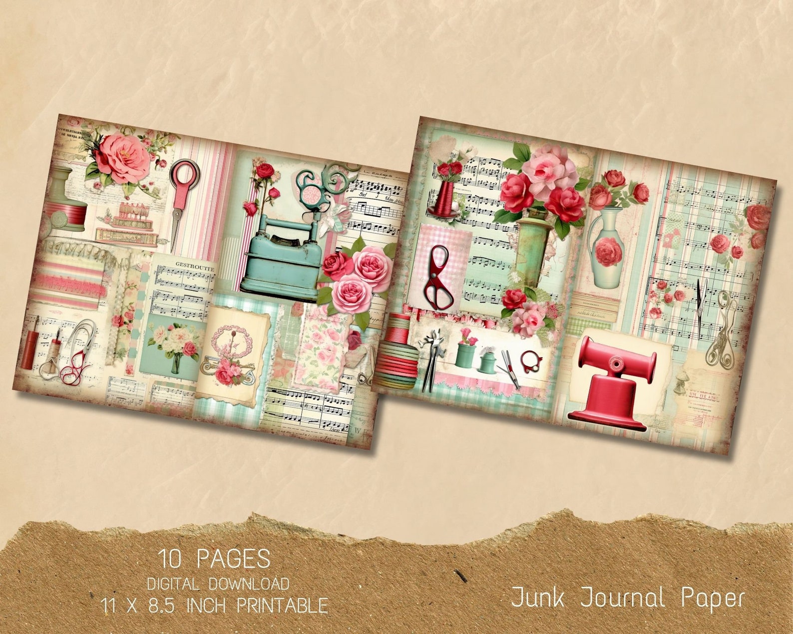 Sewing Collage Junk Journal Printables, Sewing Digital Collage Sheets ...