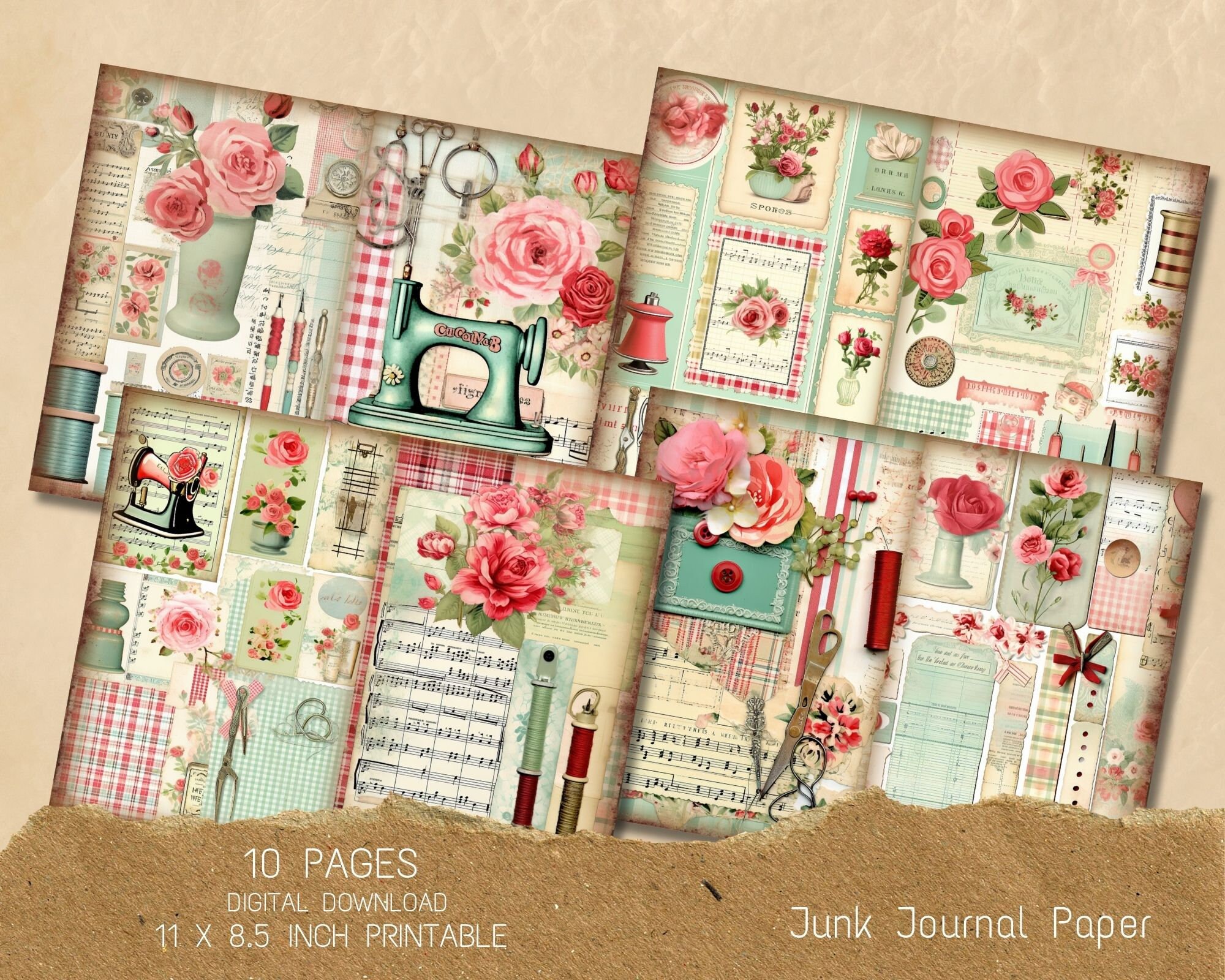Sewing Collage Junk Journal Printables, Sewing Digital Collage Sheets ...