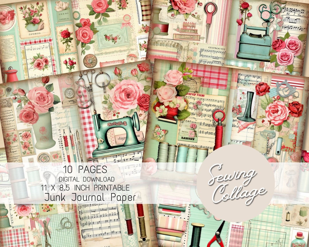 Sewing Collage Junk Journal Printables, Sewing Digital Collage Sheets ...