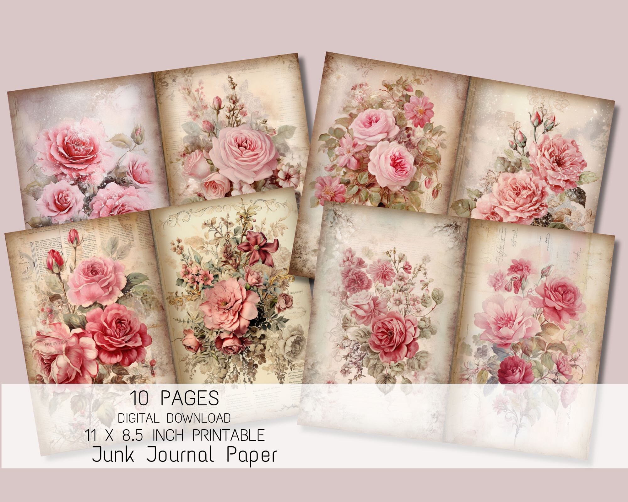 Vintage Rose Junk Journal,rose Junk Journal, Digital Download, Ephemera ...