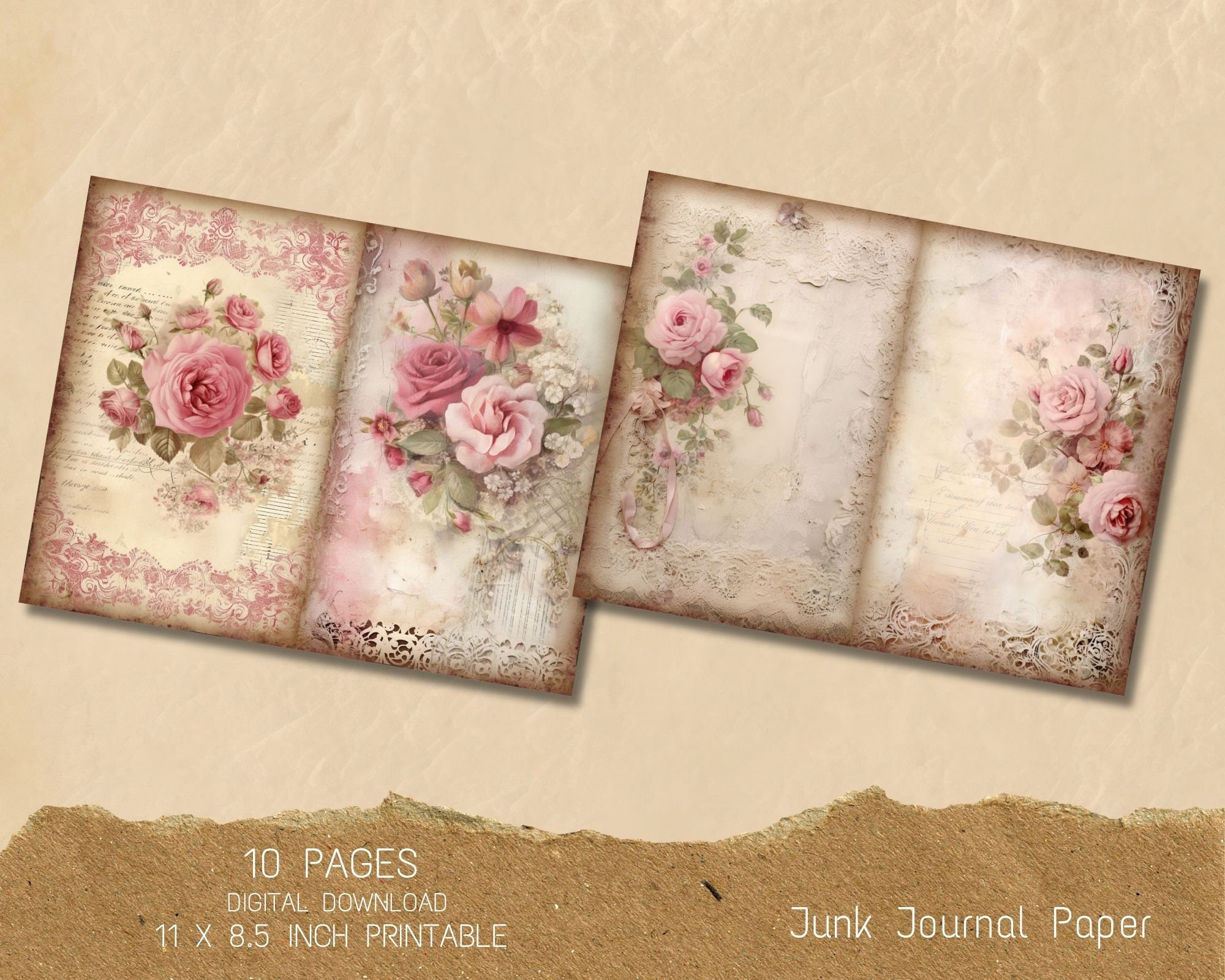 Vintage Shabby Roses Collage Sheet,vintage Roses Journal Paper Pack ...