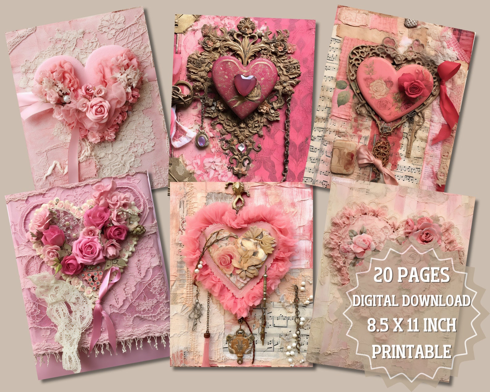 Floral Hearts Junk Journal Kit Vintage Love Letter Digital Paper for ...