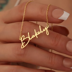 Custom Handwriting Gold Name Necklace , Personalized Cursive Name ...