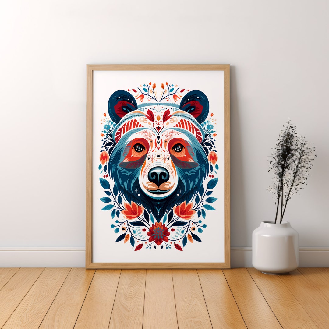 Botanical Bear Christmas Printable Room Decor Floral Minimalist Poster ...
