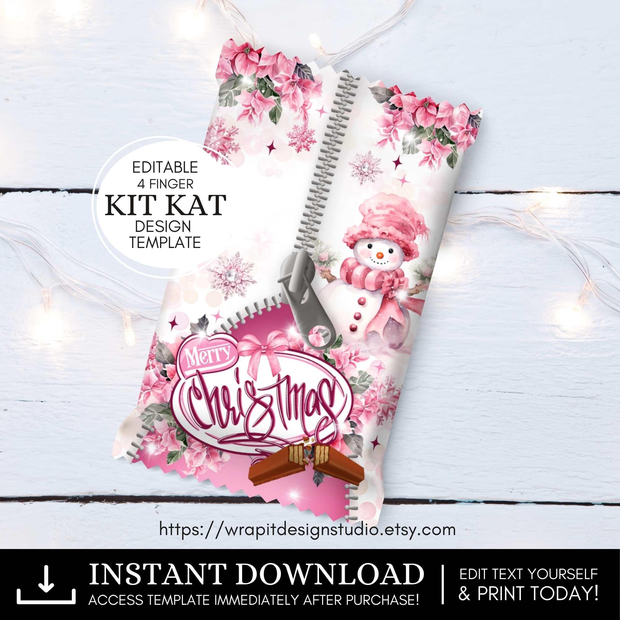 EDITABLE Christmas Chocolate Candy Bar Wrapper | Pink Kitkat Template ...