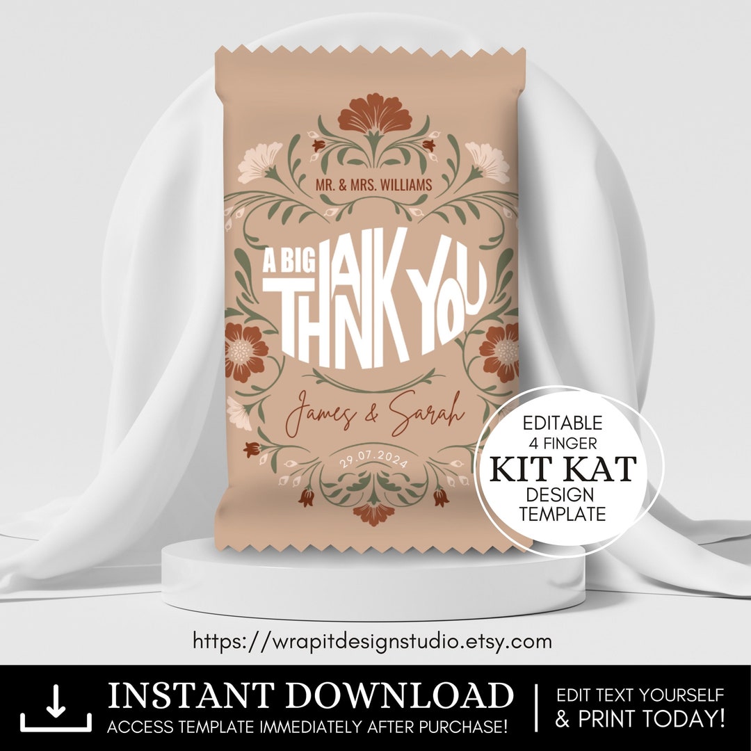 EDITABLE Minimalist Wedding Favour Thank You Chocolate Bar Template ...