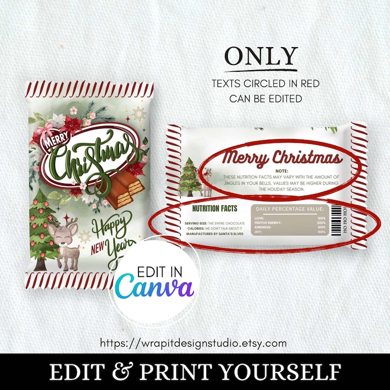 EDITABLE Christmas Chocolate Candy Bar Wrapper | DIY Kitkat Canva ...