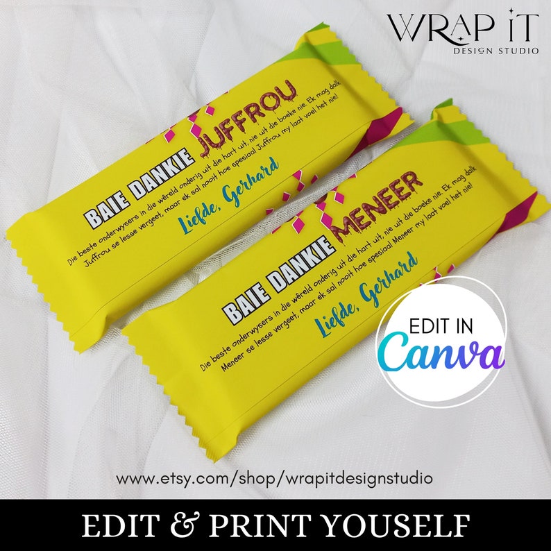 EDITABLE Teacher Appreciation Gift Chocolate Wrapper | Dankie Juffrou ...