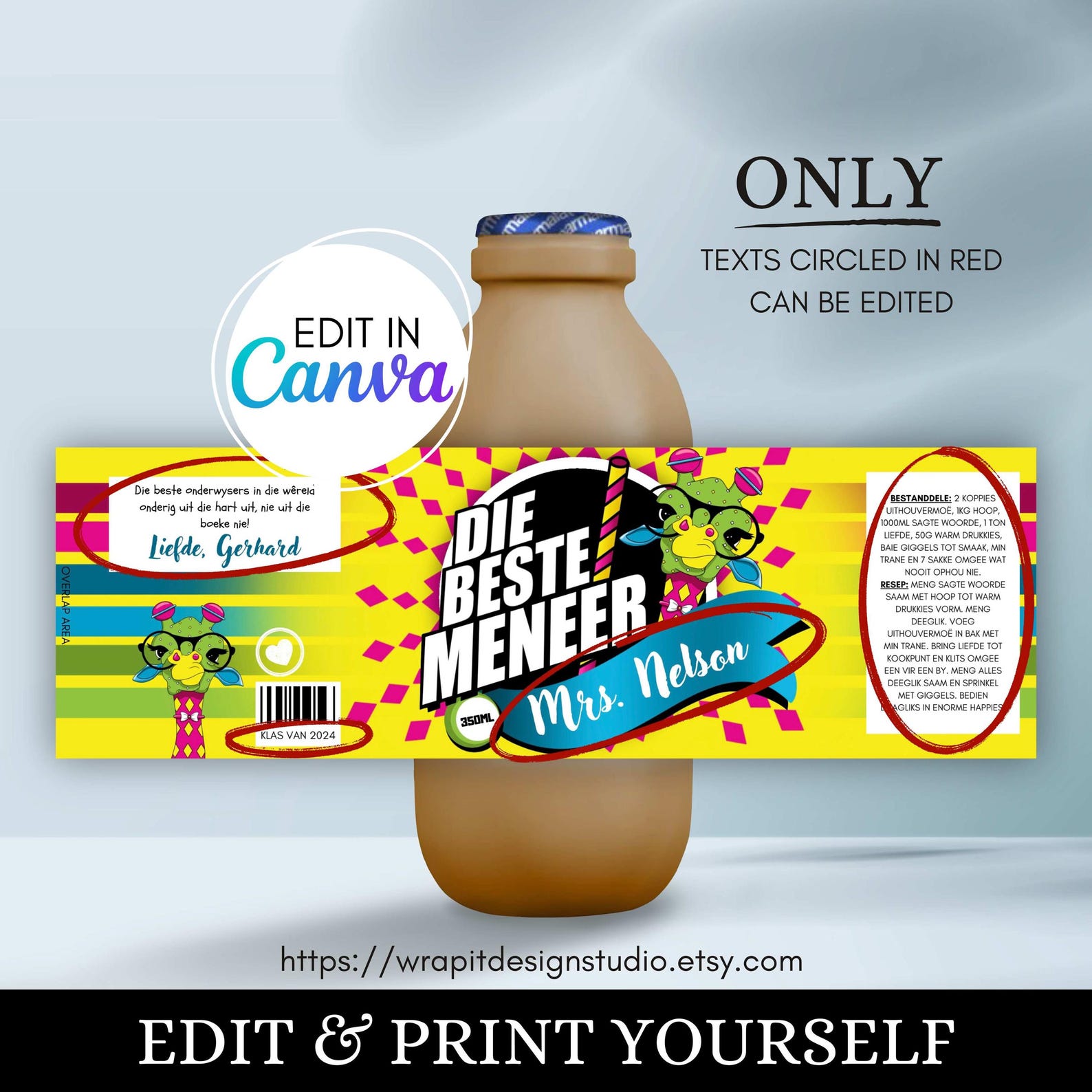 EDITABLE Teacher Appreciation Sticker Template for Flavoured Milk ...