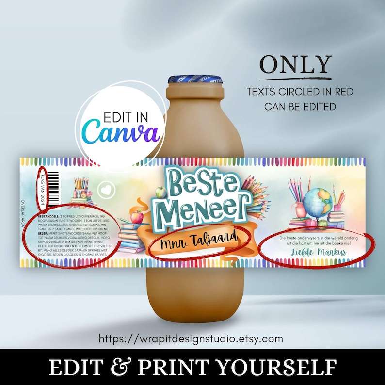 EDITABLE Teacher Appreciation Sticker Template for Flavoured Milk ...