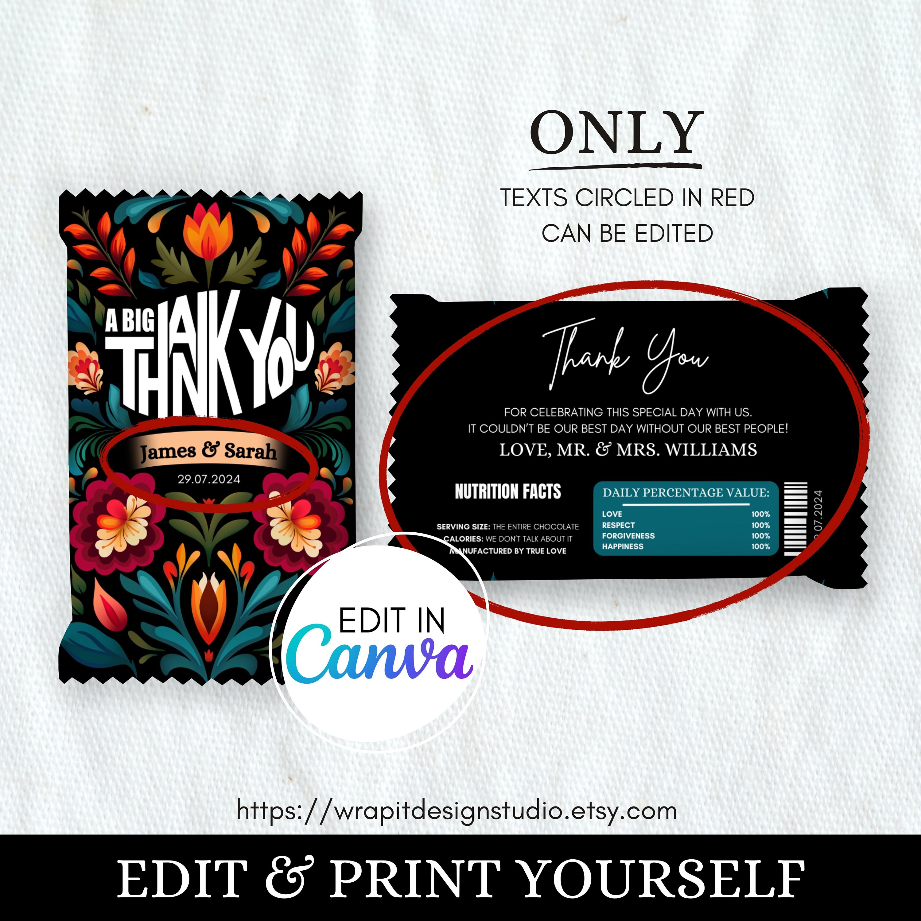 EDITABLE Jewel Tone Wedding Guest Favors | Chocolate Label Template ...
