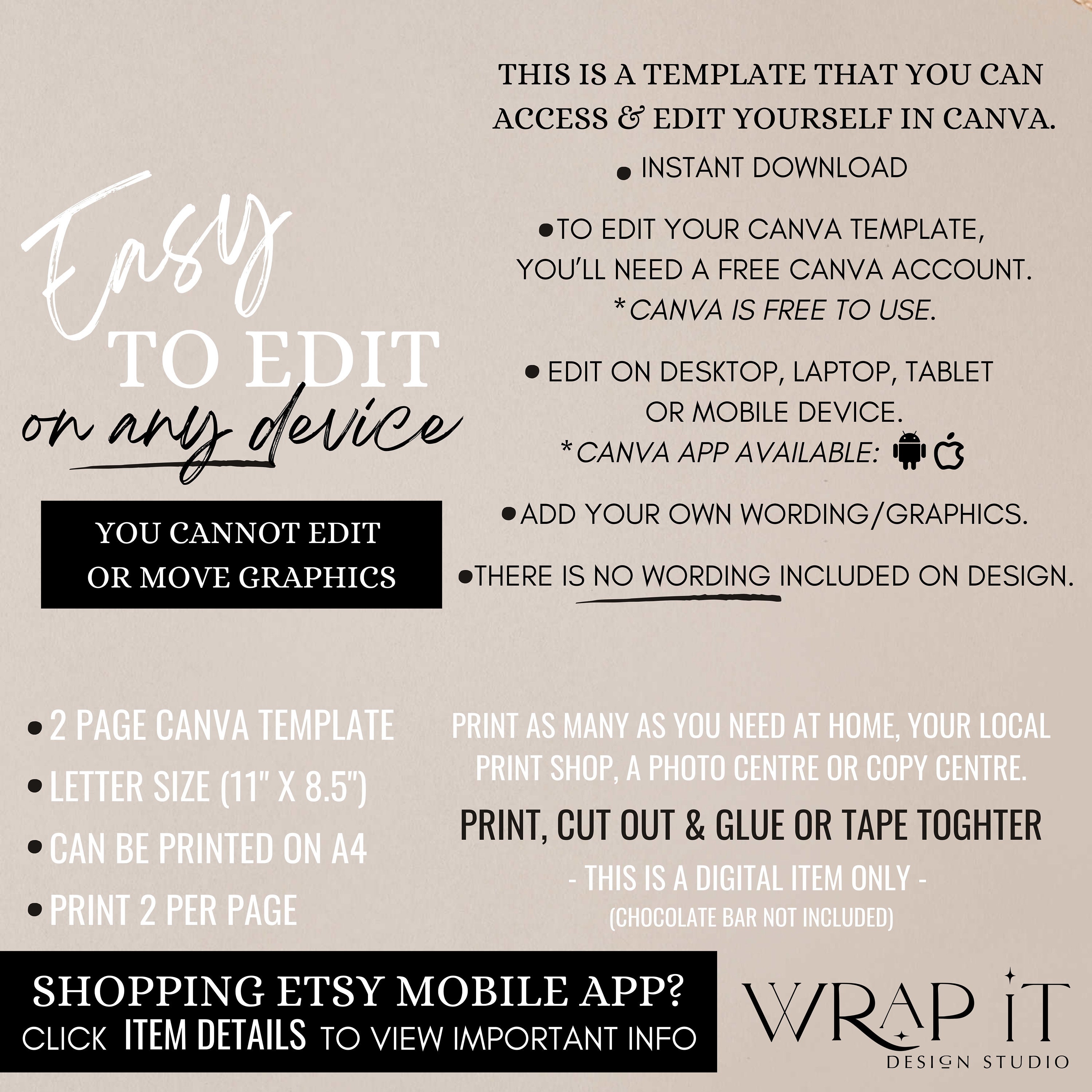 EDITABLE Chocolate Bar Wrapper Cover Template Personalised Gift ...