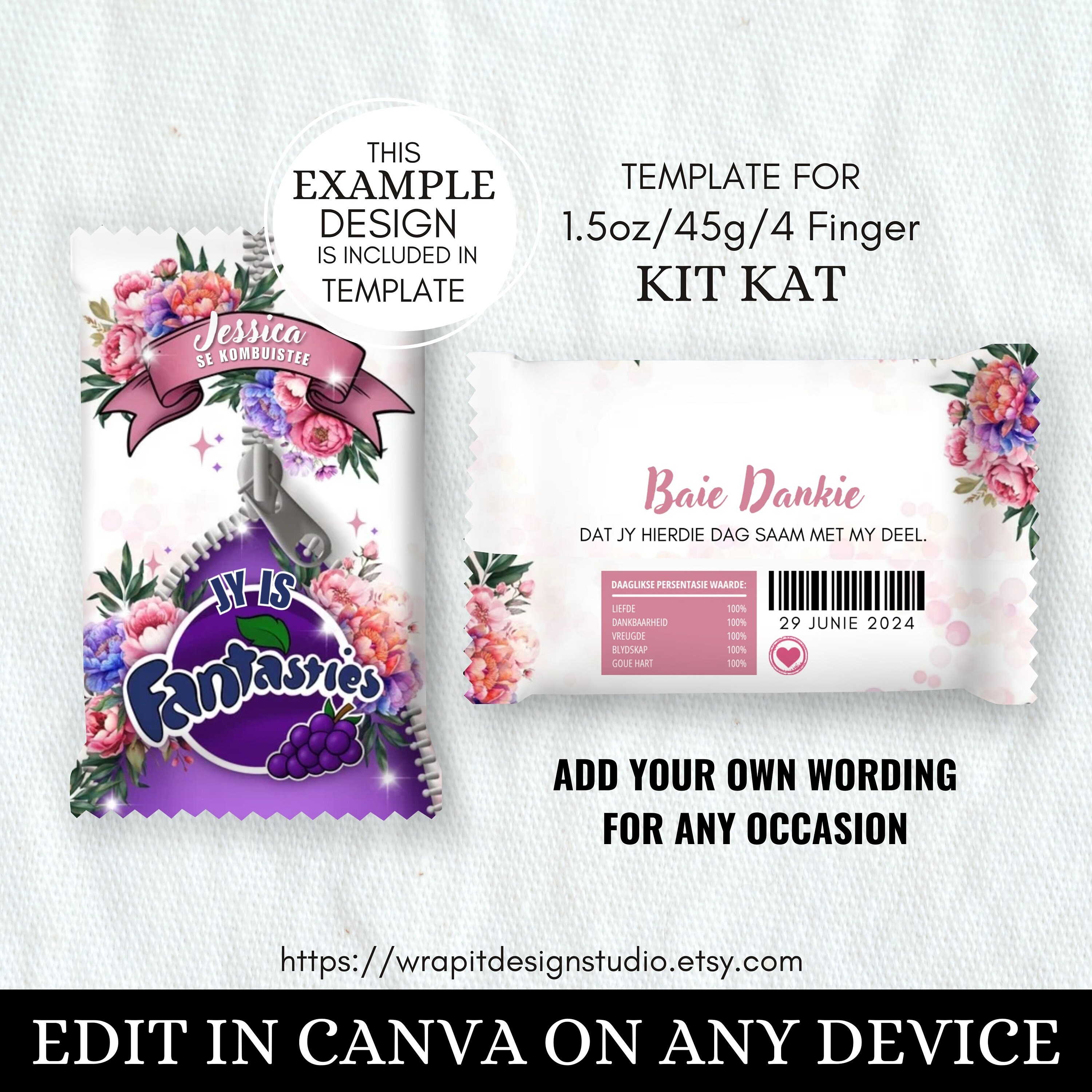 EDITABLE Chocolate Bar Label Wrapper | Canva Blank Template | Party Favor Candy | Personalized ...