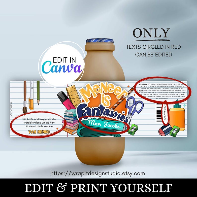 EDITABLE Teacher Appreciation Sticker Template for Flavoured Milk ...