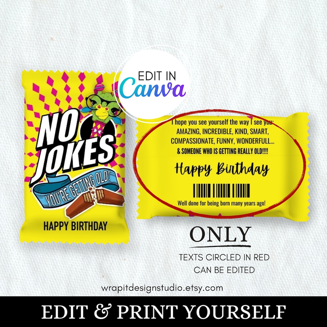 EDITABLE Birthday Chocolate Candy Bar Wrapper | Personalised Kit Kat ...