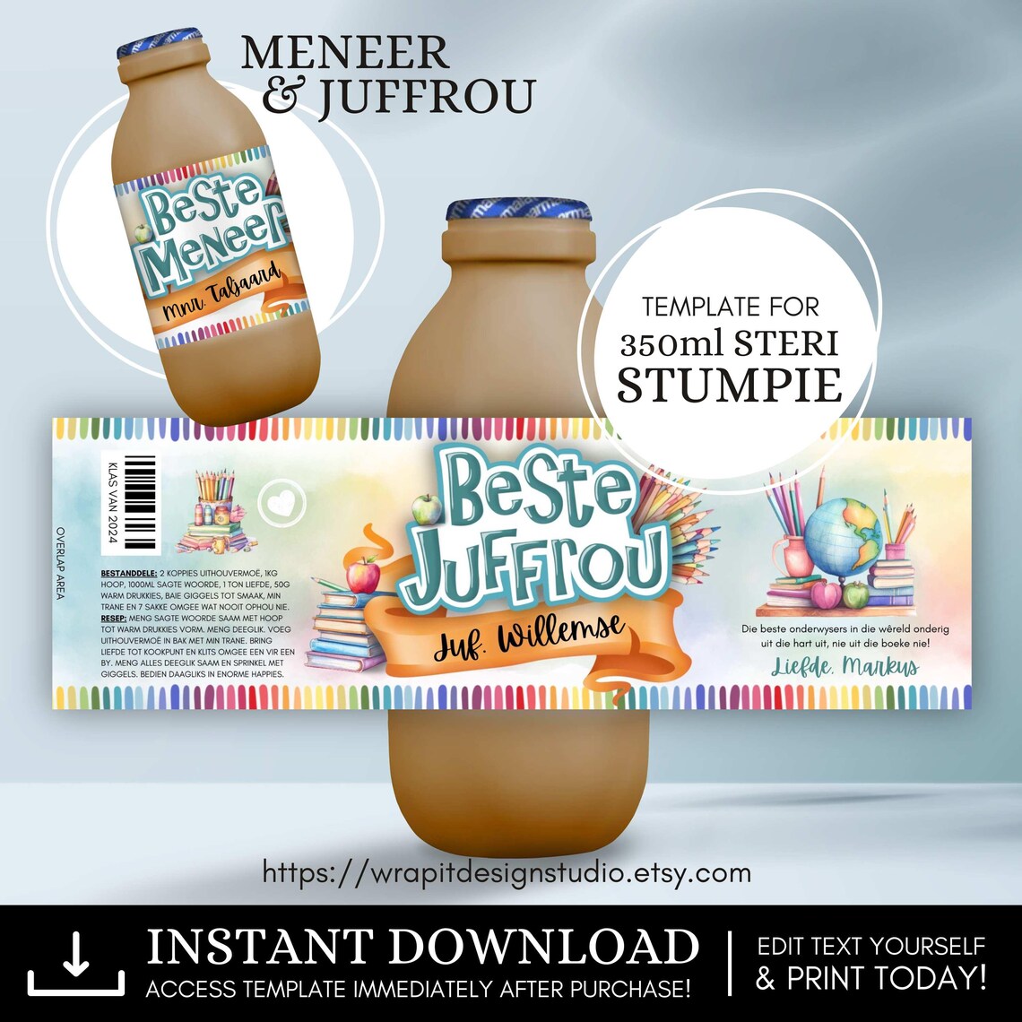 EDITABLE Teacher Appreciation Sticker Template for Flavoured Milk ...