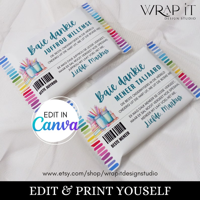 EDITABLE Teacher Appreciation Gift Chocolate Wrapper | Dankie Juffrou ...