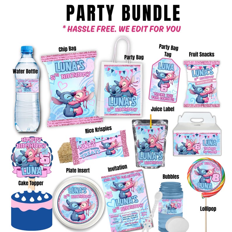 Stitch & Angel Birthday Party Bundle - Chips Bag - Capri Sun Label ...