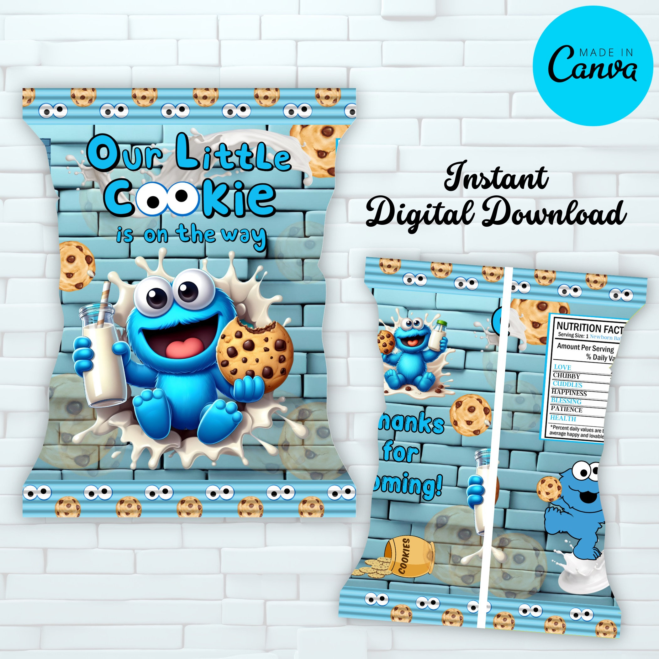 Cookie Monster Chip Bag Cookie Monster Baby Shower Instant - Etsy
