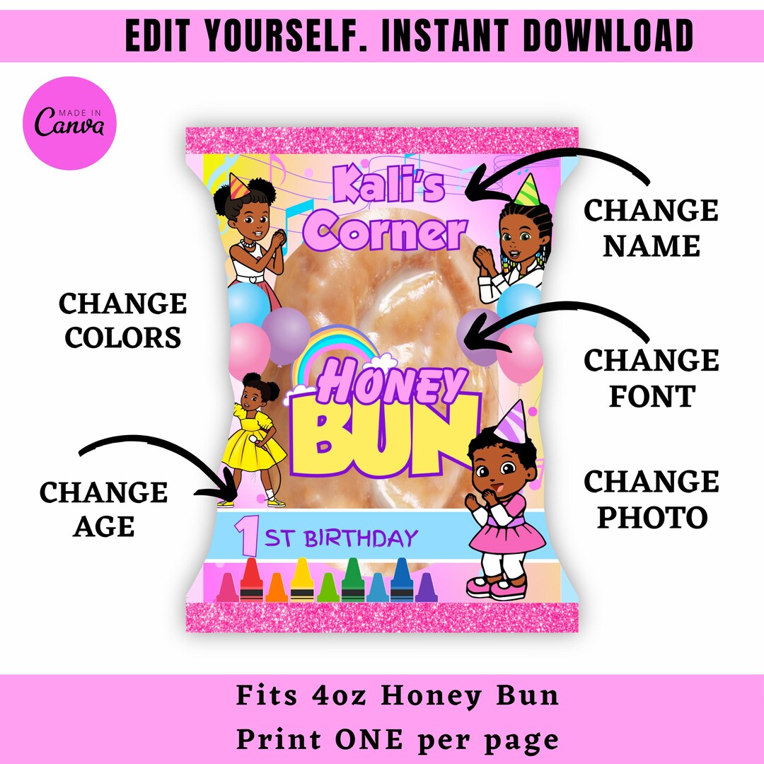 Custom Gracie's Corner Honey Bun Label: Birthday Party Favor (digital ...