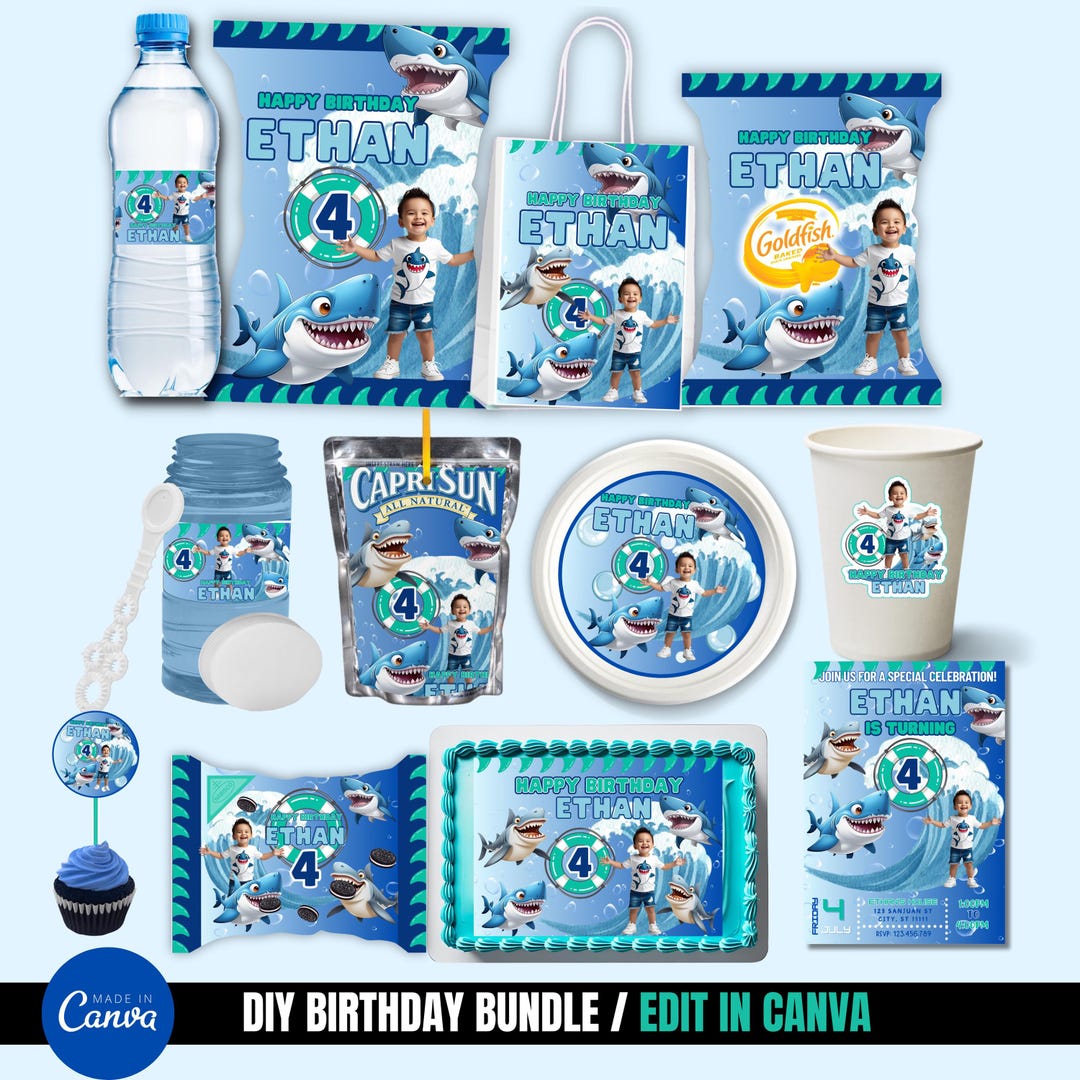 Editable Baby Shark Bundle | 12 Party Labels | Kids Birthday Decor ...