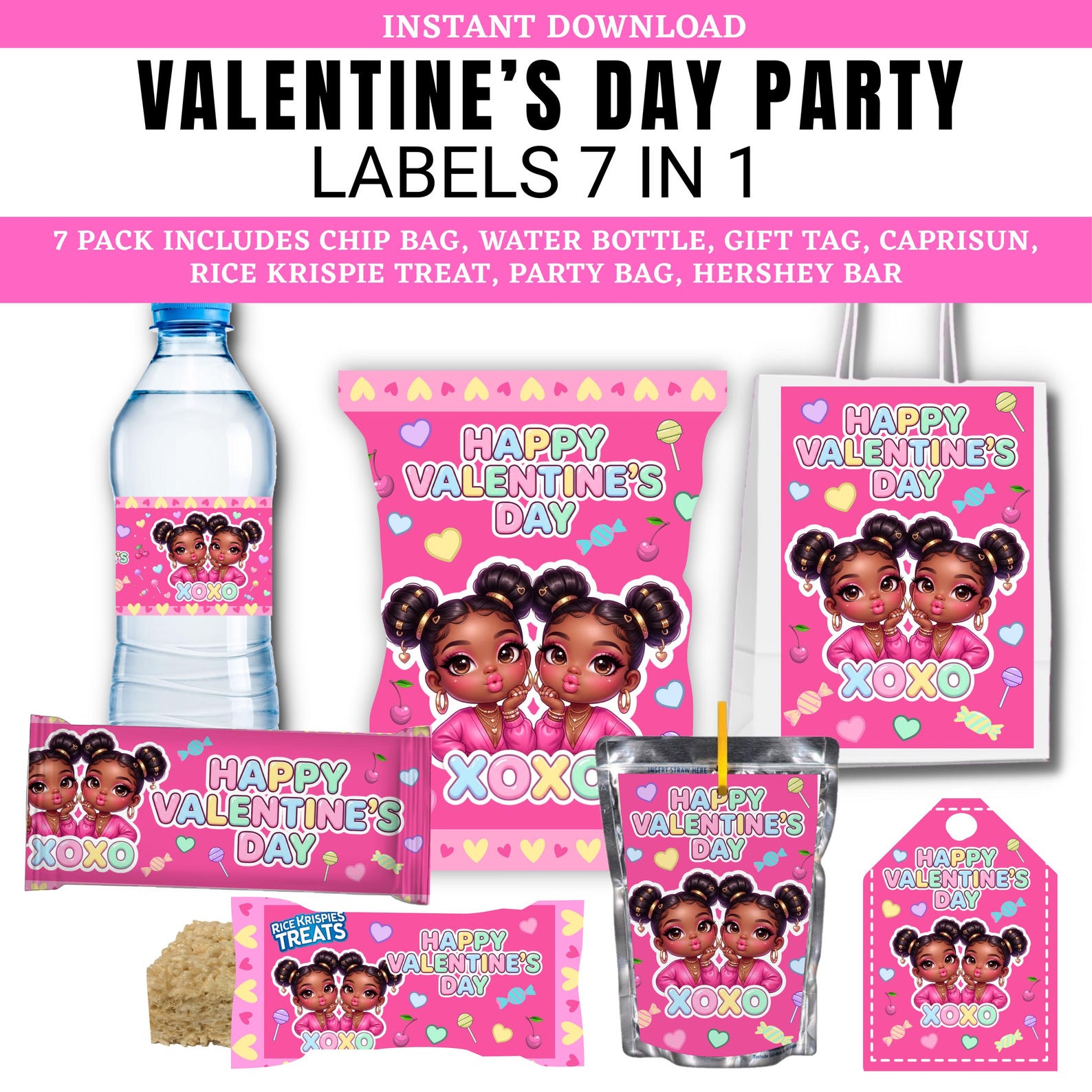 Chibi Valentine’s Day Chip Bag Label Template | Kids Party Favor Bundle ...